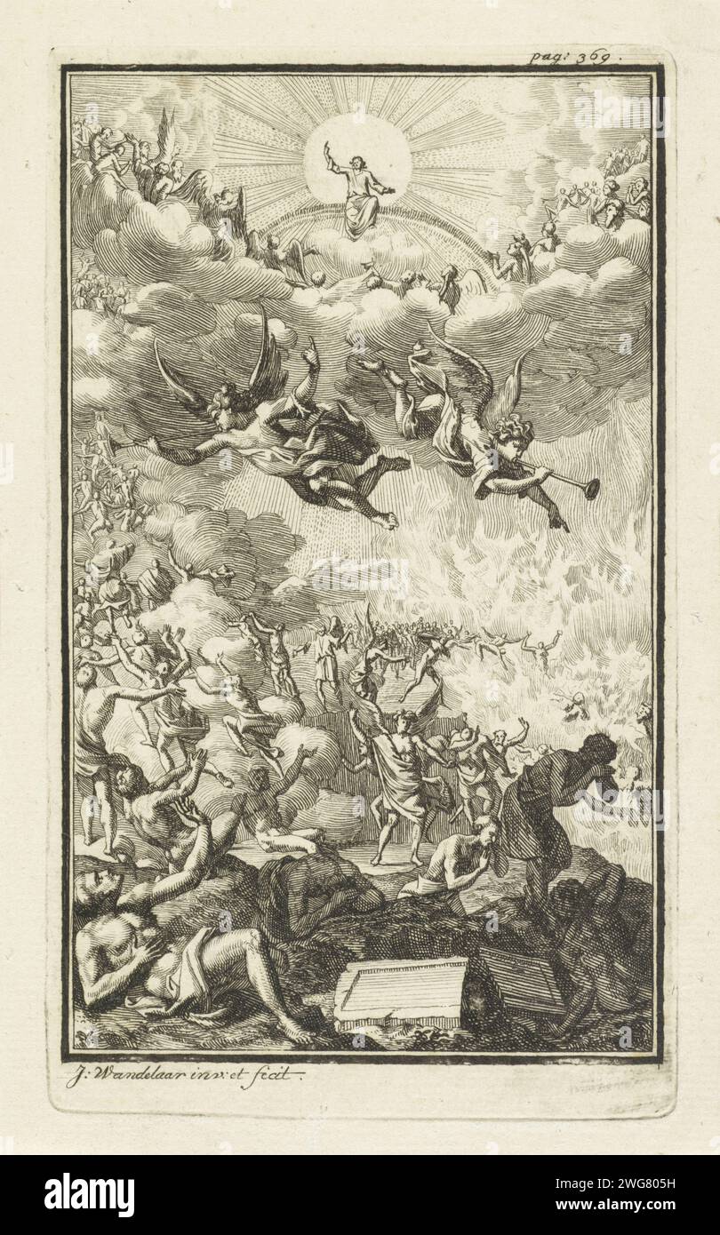Last judgment, Jan Wandelaar, 1725 print Christ travels in heaven. At ...