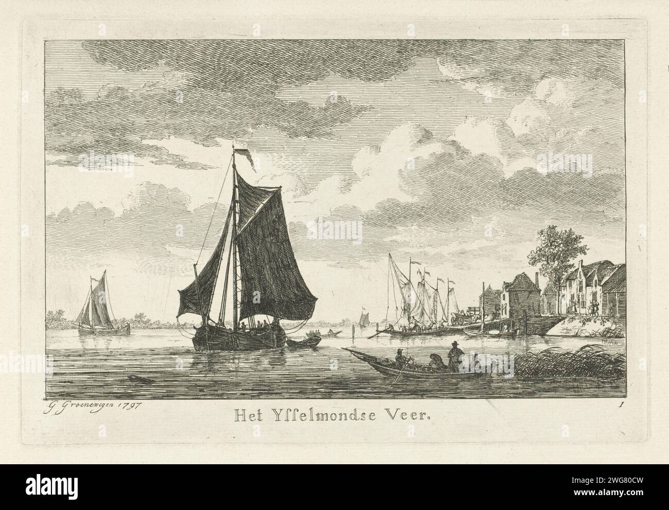 View of the IJsselmondse Veer, Gerrit Groenewegen, 1797 print View of ...