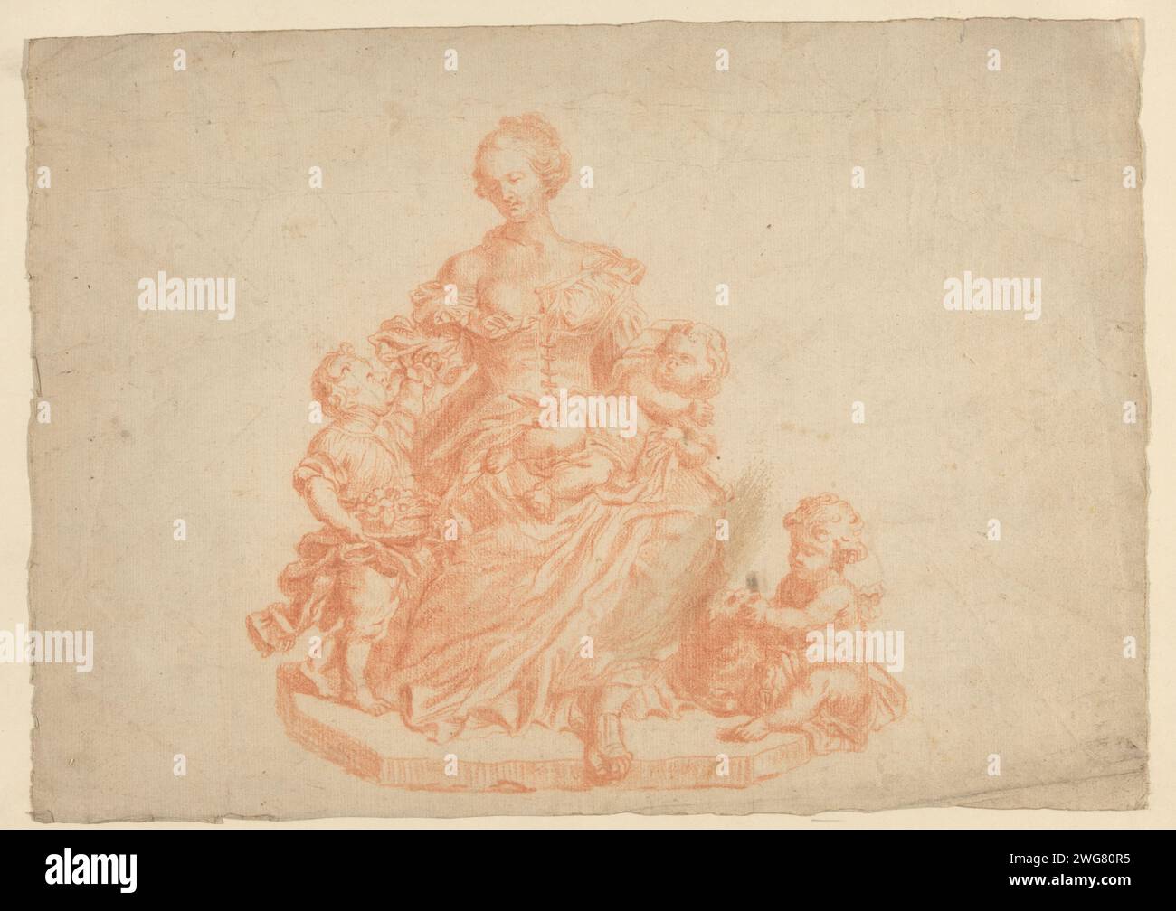 Sitting woman with three children, Anonymous, 1700 - 1800 drawing paper ...