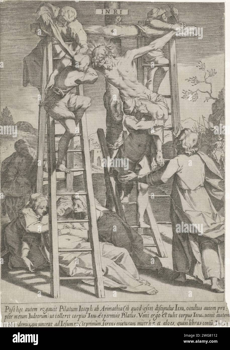 Cross -decline, Pieter de Jode (I), After Andrea Boscoli, 1590 - 1632 print The body of Christ ...