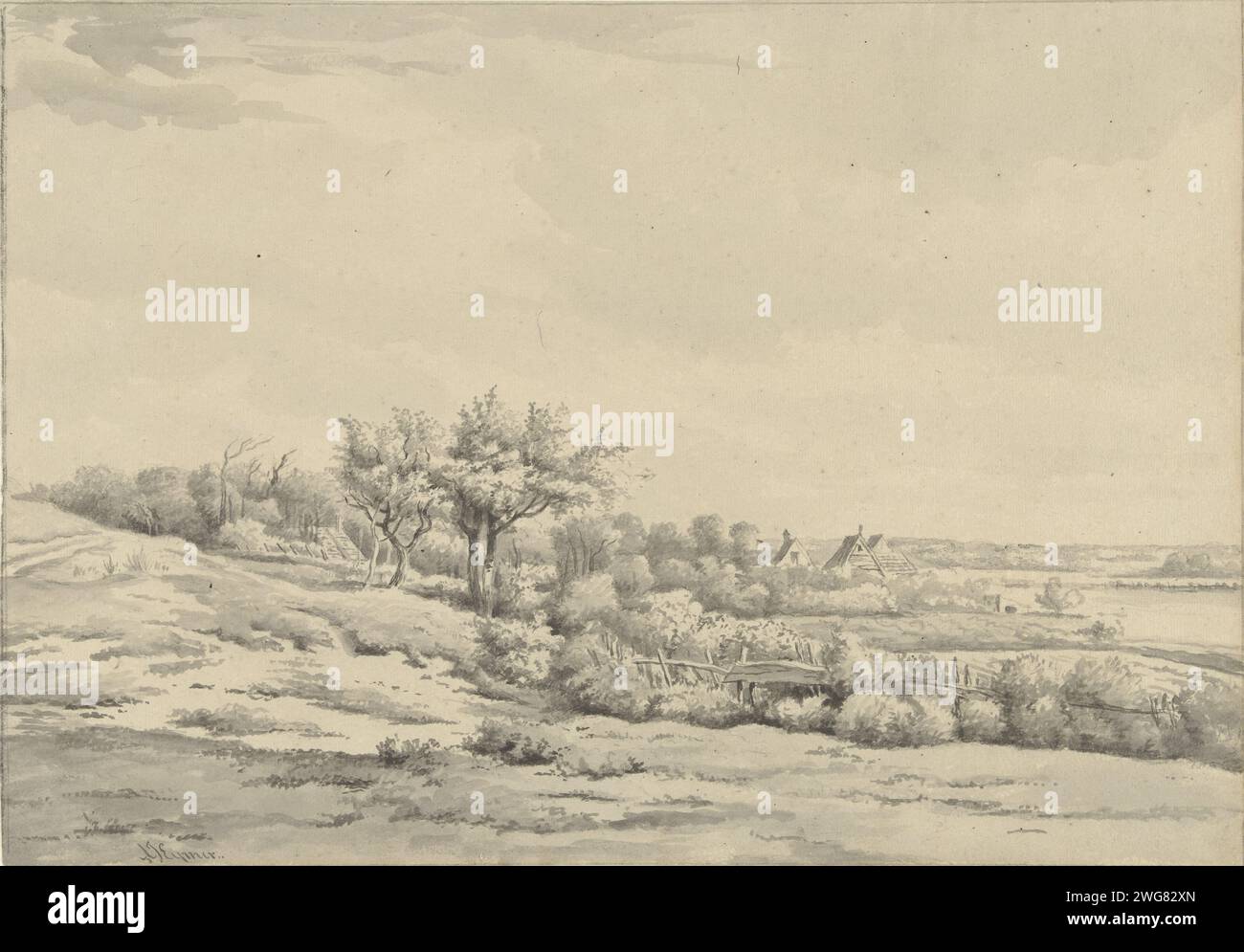 Landscape, Arnoldus Johannes Eymer, 1813 - 1863 drawing paper. chalk ...