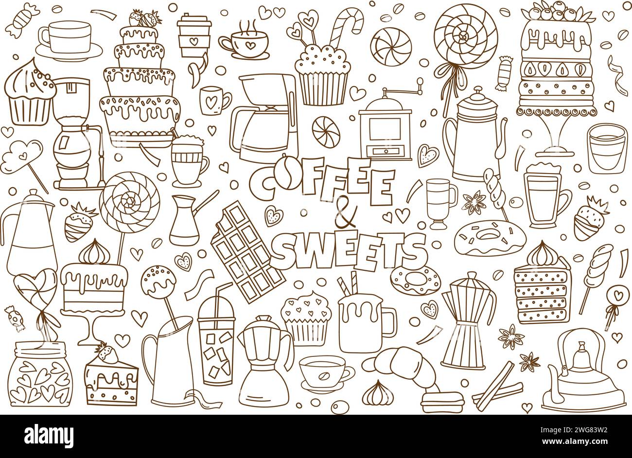 Doodles On The Theme Of Cafe - Coffee And Sweets, Are Stress-Relief ...