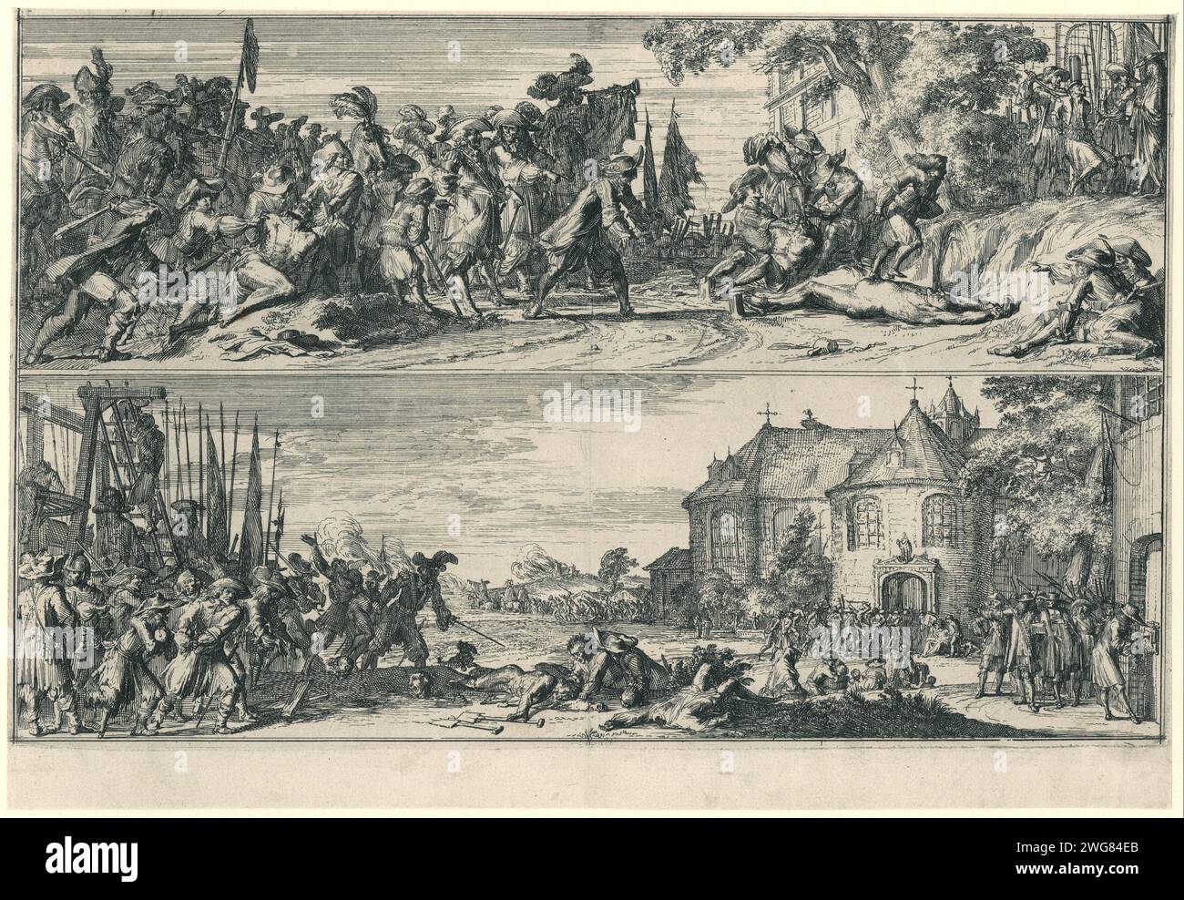 Two performances of the French atrocities, 1672, Romeyn de Hooghe, 1673 ...