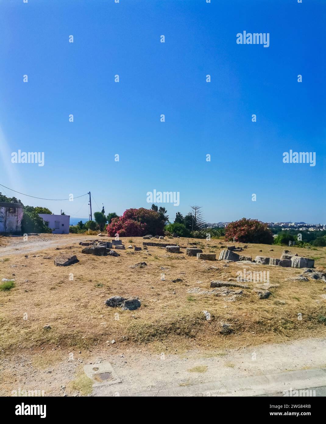Ancient Greek inscriptions on stone columns at the archaeological ...
