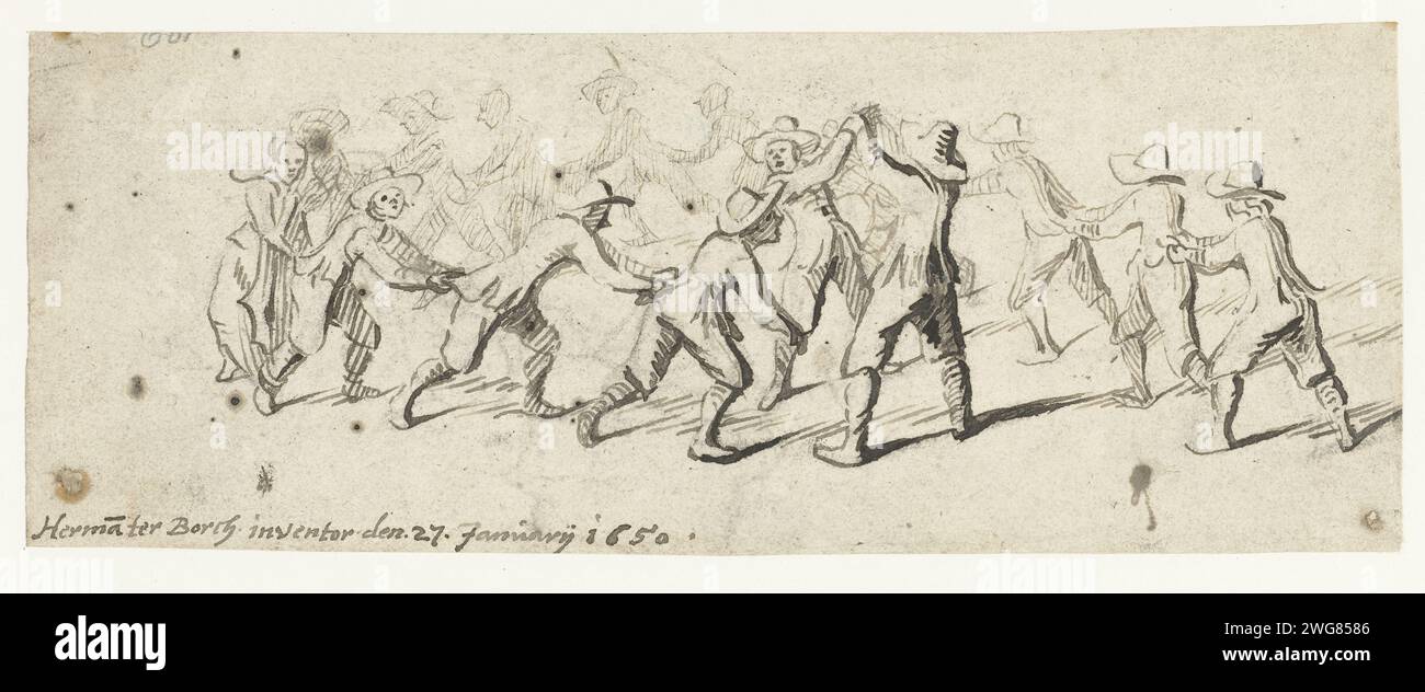 Children play the game through shorts, 1650 drawing A large group of ...