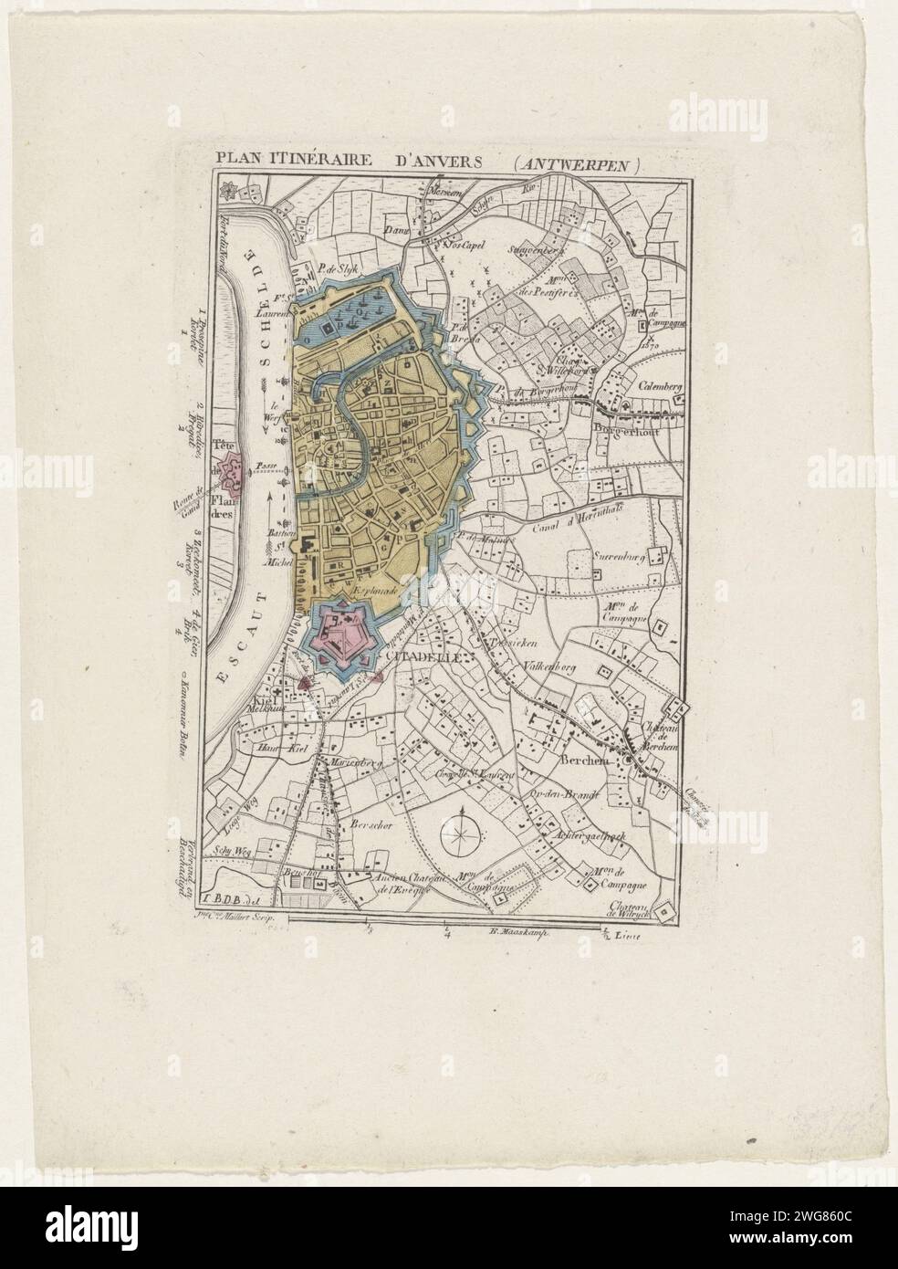 Map of Antwerp and the Citadel, 1830, Jeanne Maillart, after monogram ...