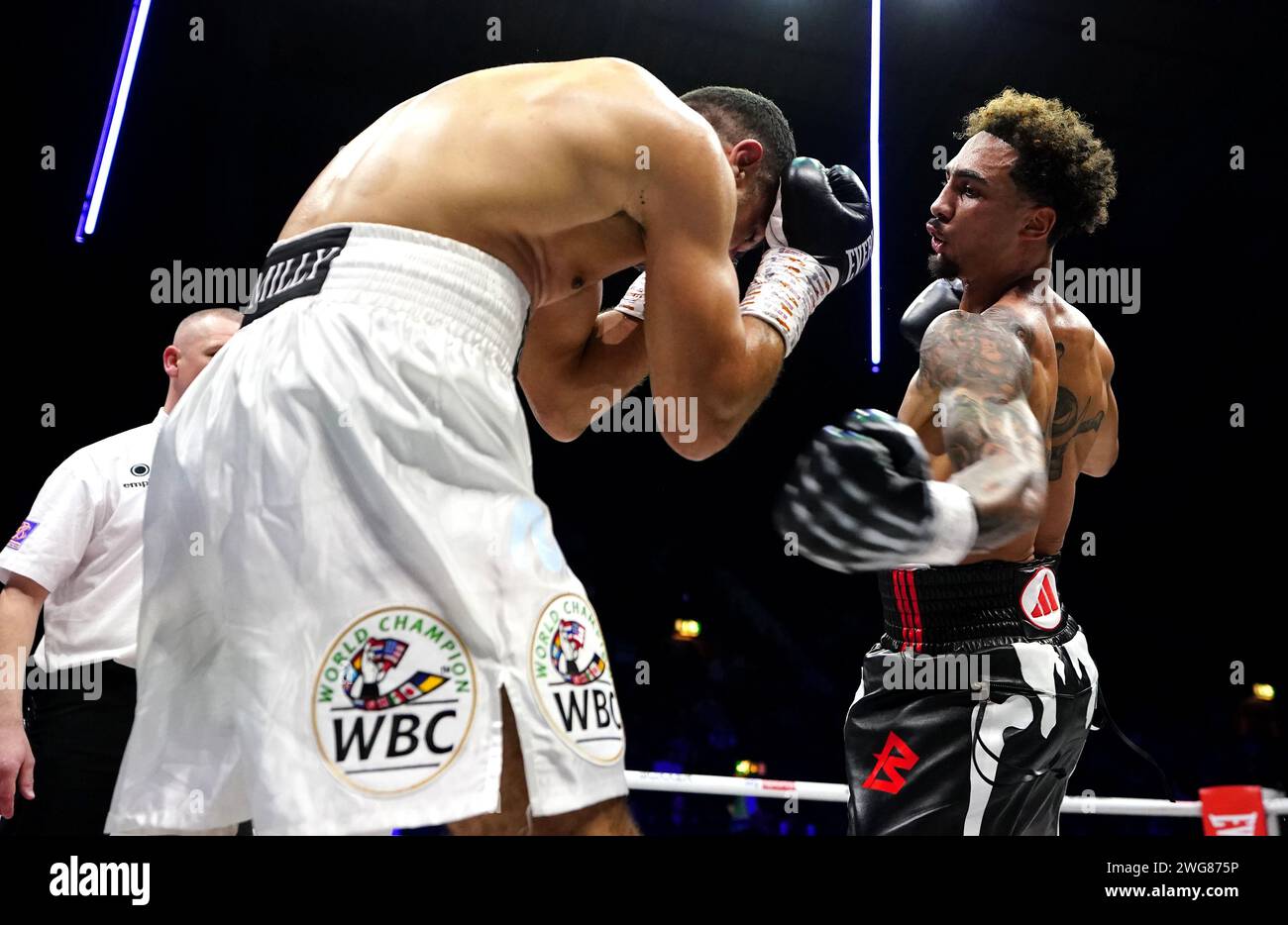 Ben Whittaker (right) in action against Khalid Graidia in the light ...