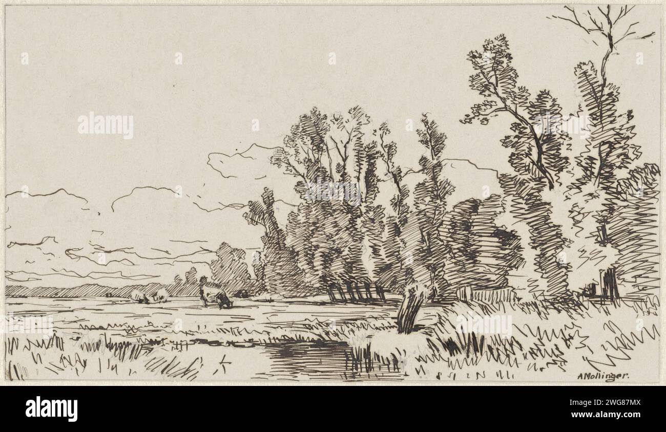 Landscape, Alexander Mollinger, 1846 - 1867 drawing paper. ink. pencil ...