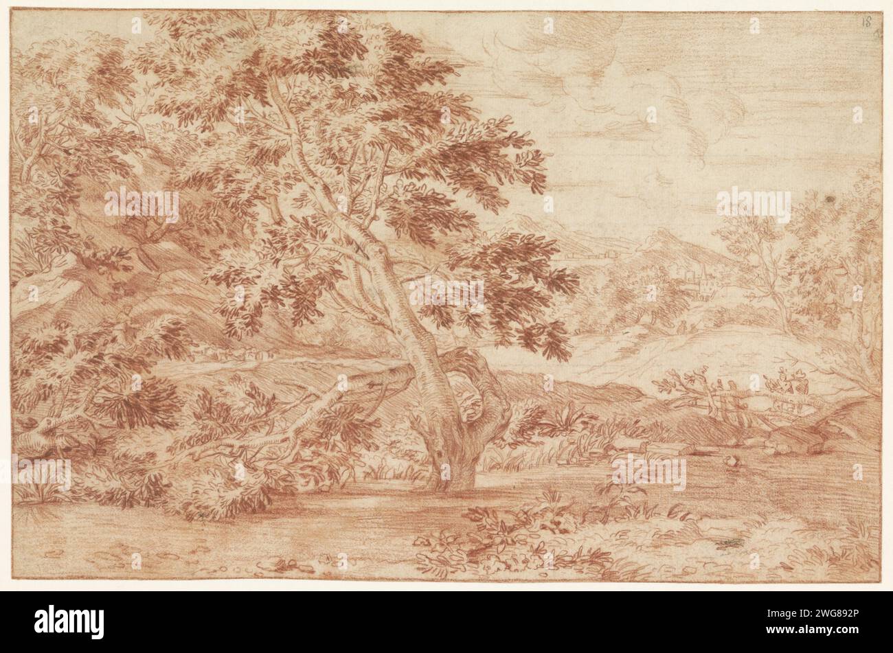 Landscape with tree in the water, Frans Boudewijns, 1700 - 1766 drawing ...