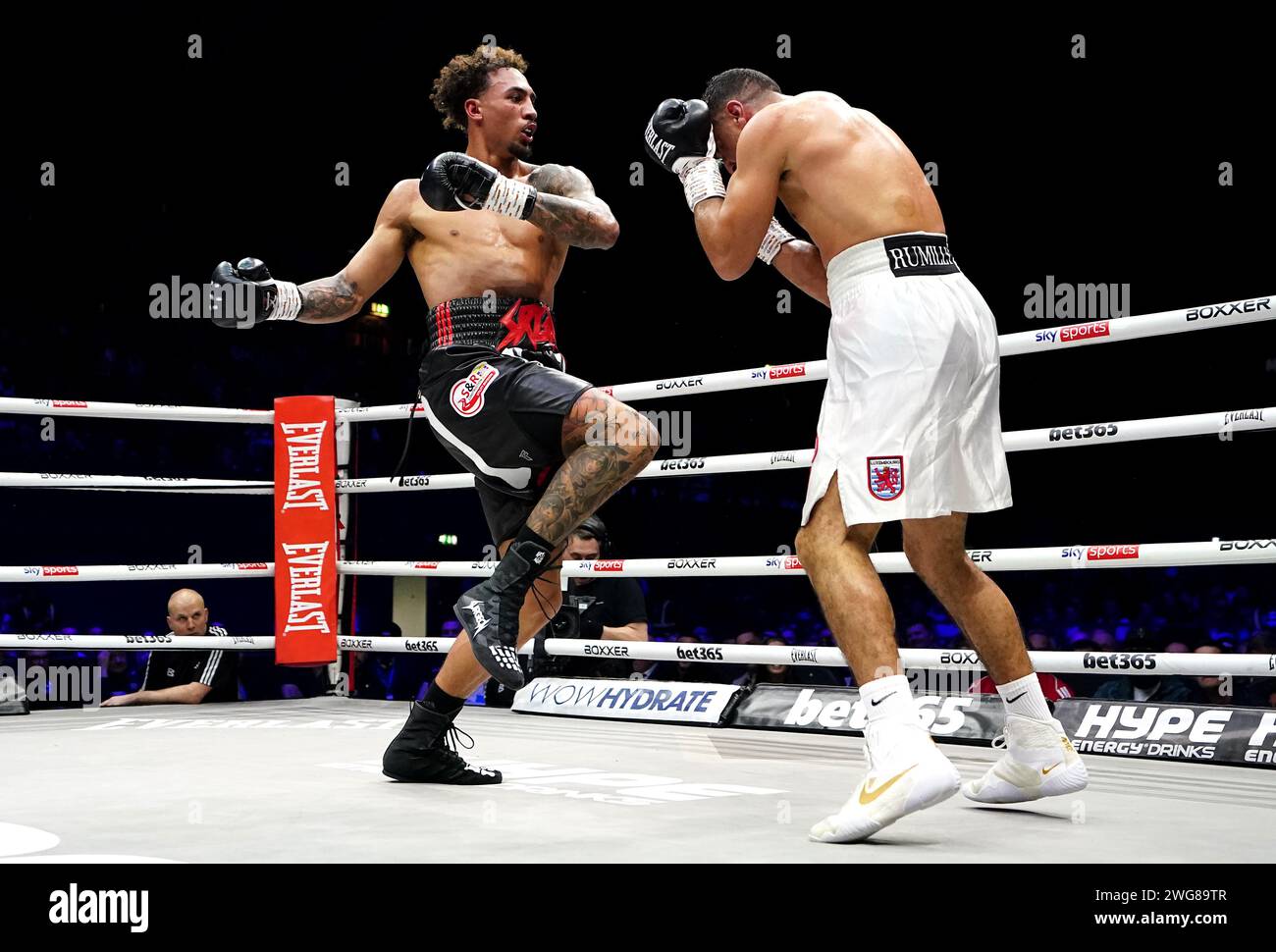 Ben Whittaker (left) in action against Khalid Graidia in the light ...