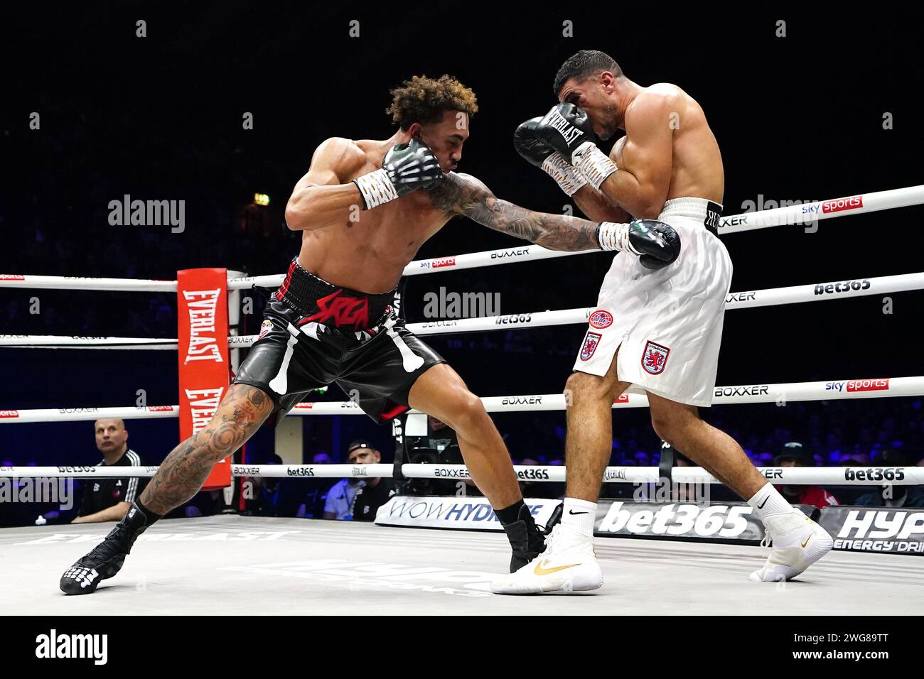 Ben Whittaker (left) in action against Khalid Graidia in the light ...