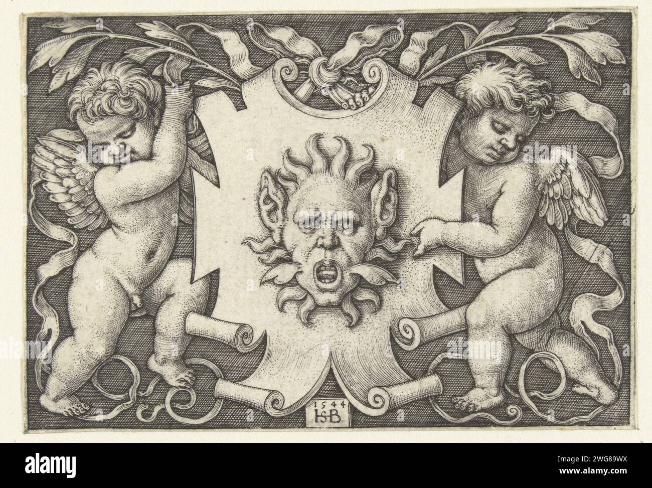 Plat decoration: Cartouche with a mascaron, 1510 - 1544 print Cartouche ...