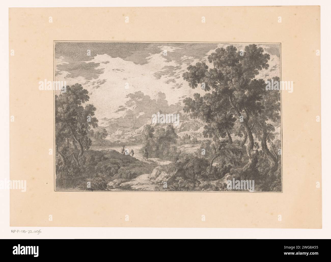 River landscape with four figures, Nicolas Perelle, 1673 - 1695 print ...
