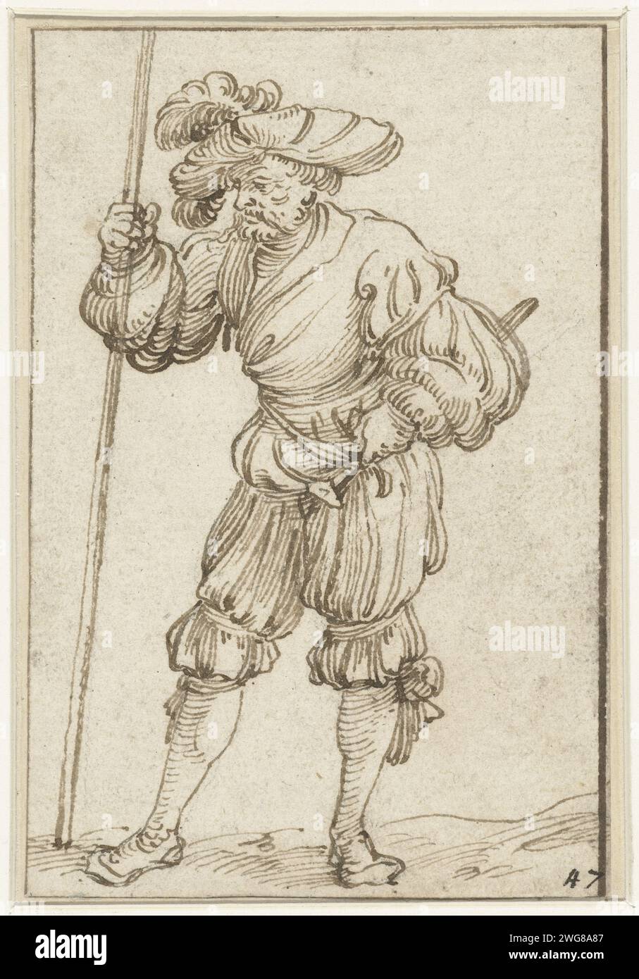 STAANDE LANDSKNECHT, HANS SEEBALD BEHAM, 1510 - 1550 drawing paper. ink ...