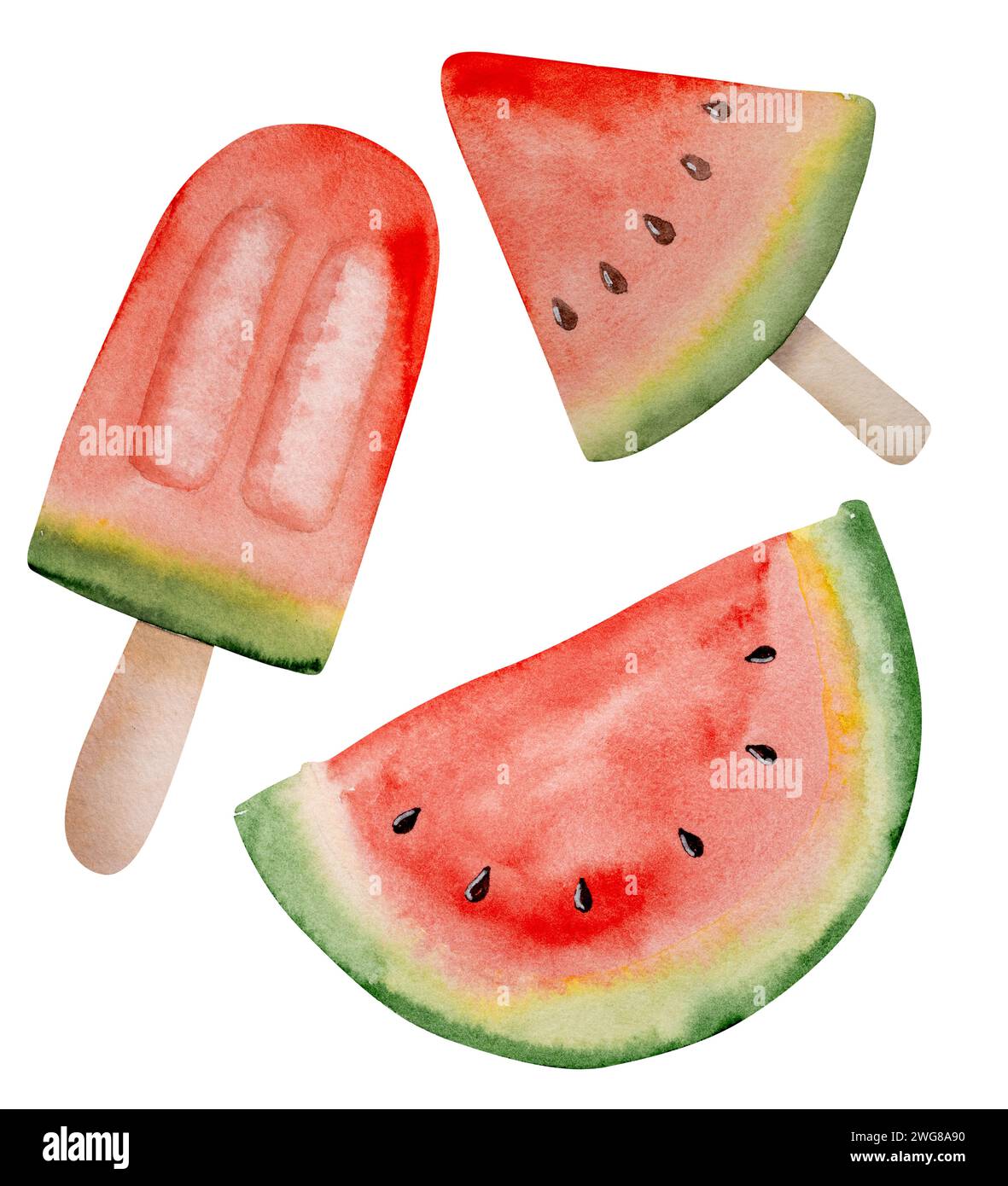 Hand-Painted Watercolor Of Watermelon And Watermelon Ice Cream Makes ...