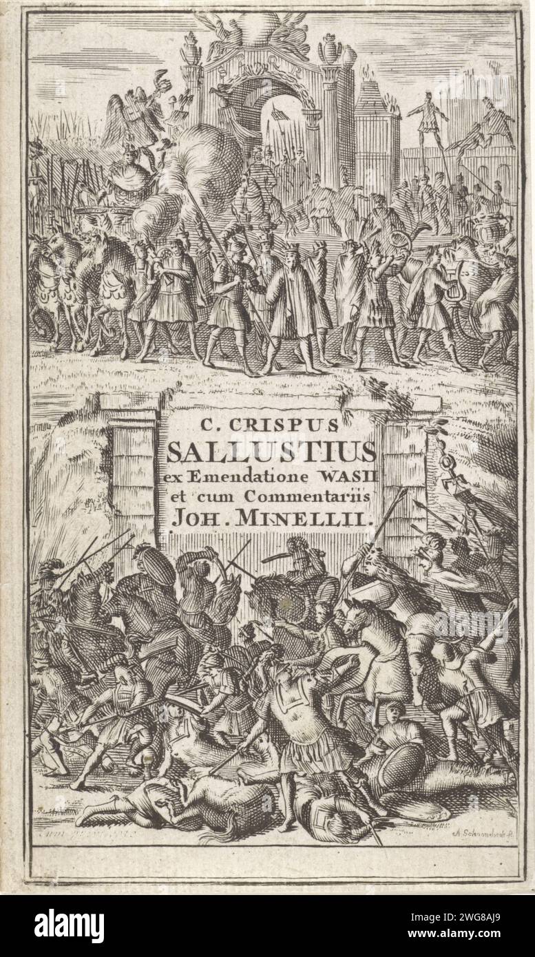 Battlefield and victory procession, Adriaen Schoonebeek, 1685 print On ...