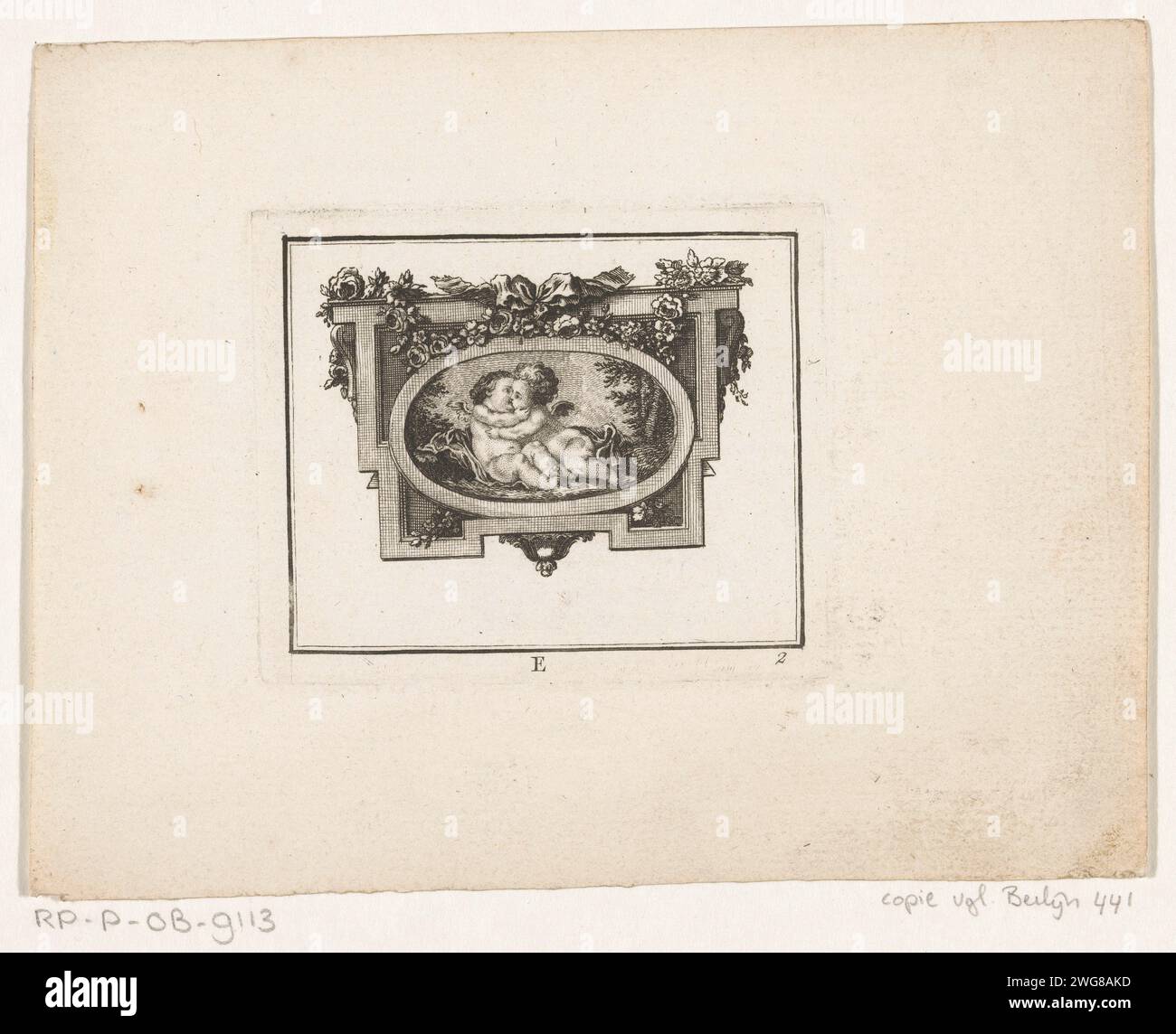 Vignette with two putti, 1730 - 1778 print Vignette with two kissing ...