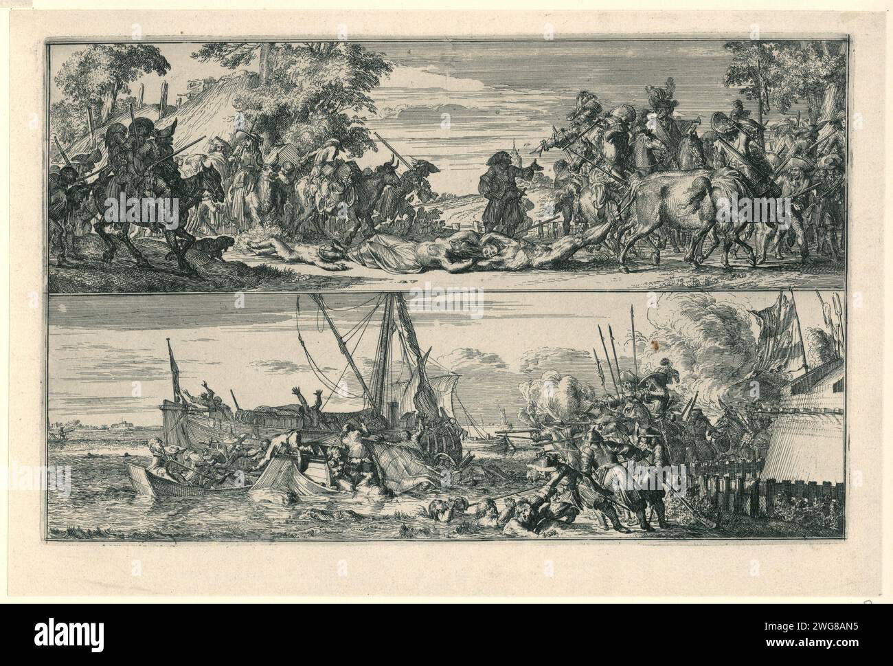 Two performances of French atrocities, 1672, Romeyn de Hooghe, 1673 ...