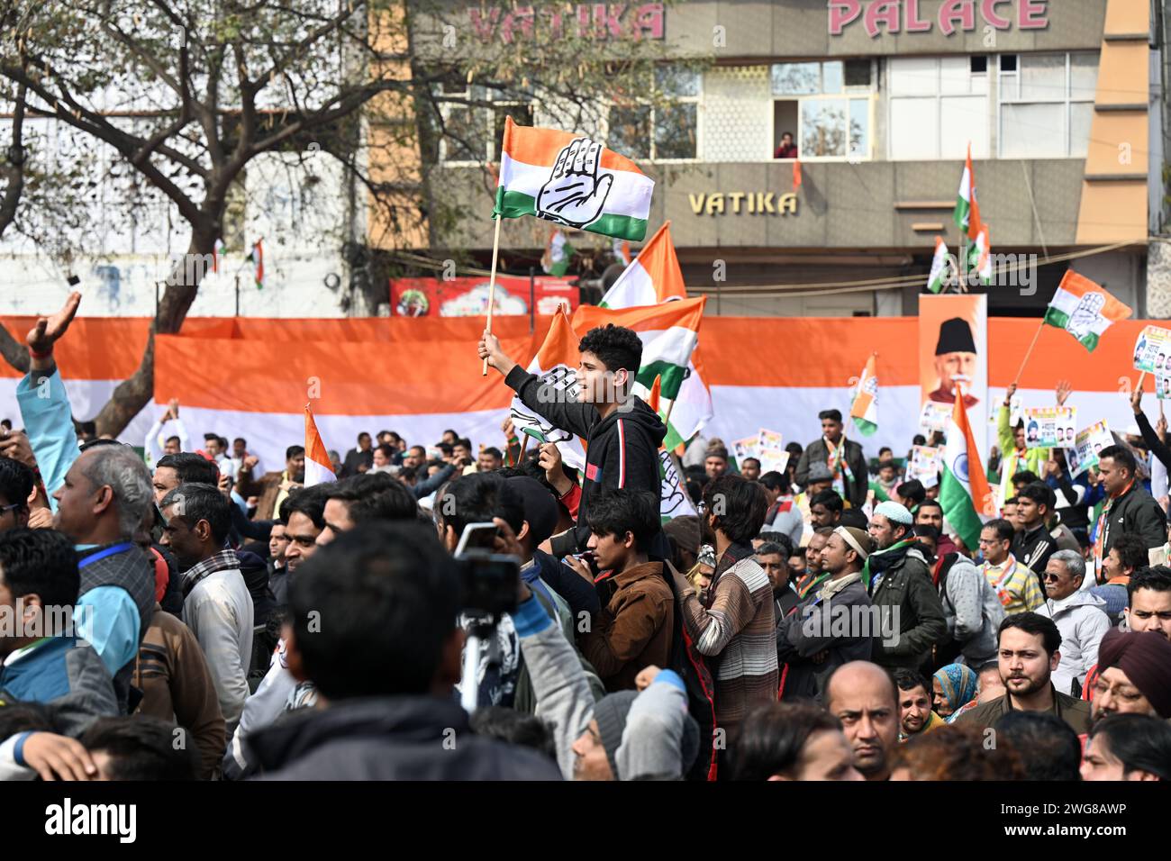 NEW DELHI, INDIA -FEBRUARY 3: Congress party workers and supporters ...