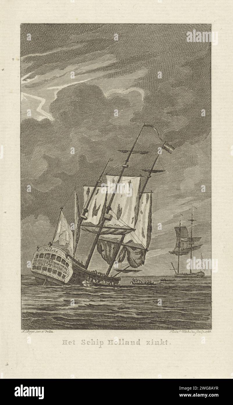 The sinking ship Holland, 1781, Reinier Vinkeles (I), After Jacobus ...