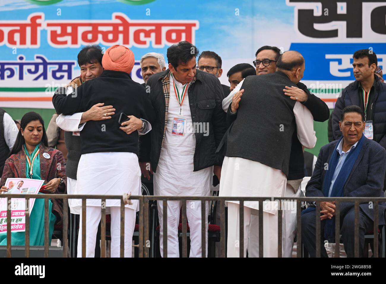 NEW DELHI, INDIA -FEBRUARY 3: Congress leaders, Devender Yadav, Haroon Yusuf, Ajay Maken during ...