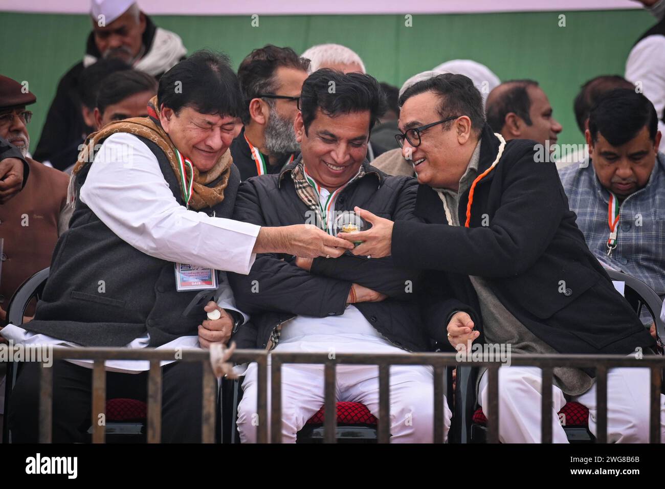 NEW DELHI, INDIA -FEBRUARY 3: Congress leaders, Devender Yadav, Haroon Yusuf, Ajay Maken during ...