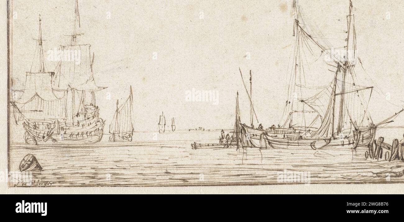 Silent Sea With Ships, Simon de Vlieger, 1610 - 1653 drawing paper. ink ...