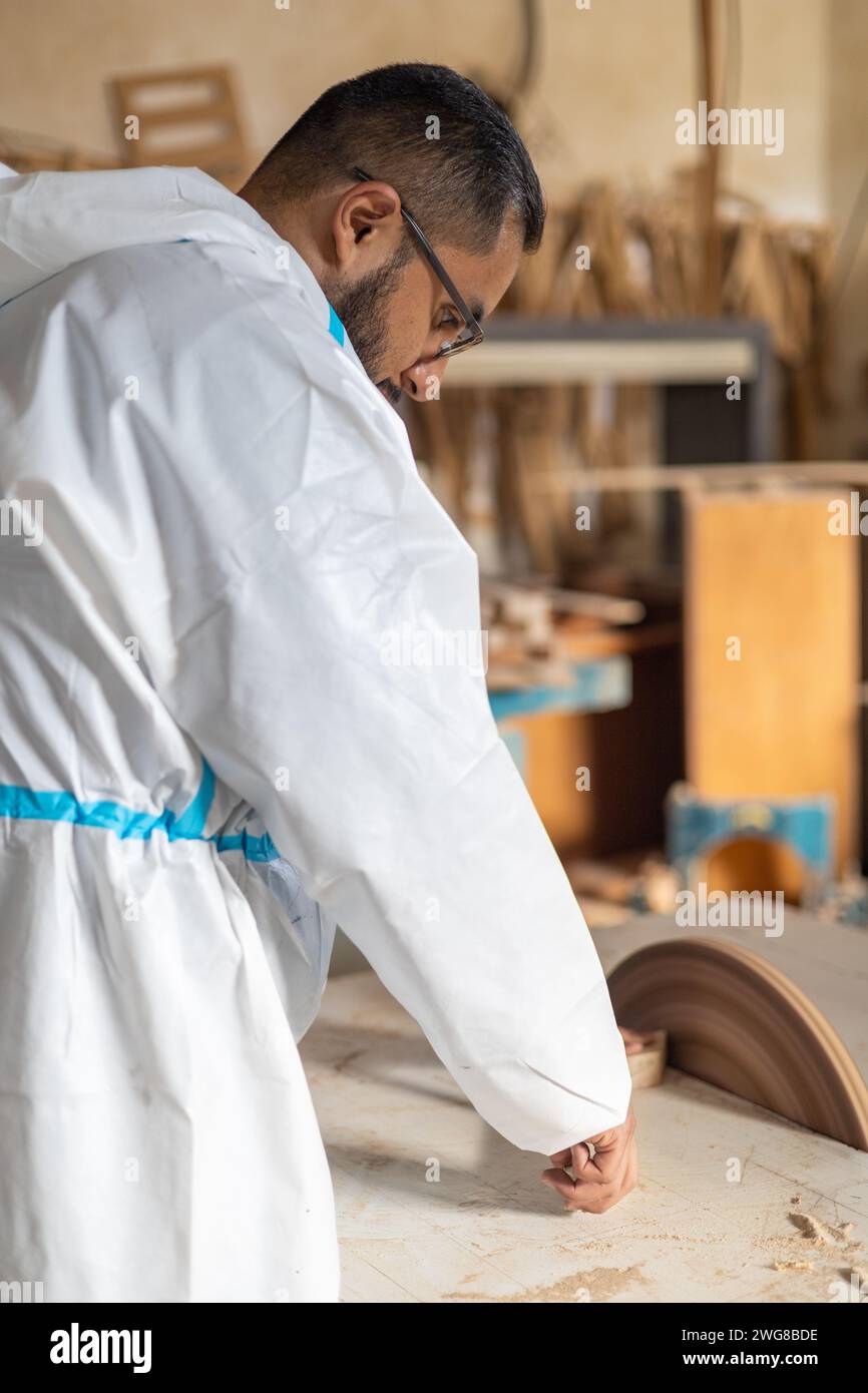 man in carpentry interior working with machines and lifestyle ...