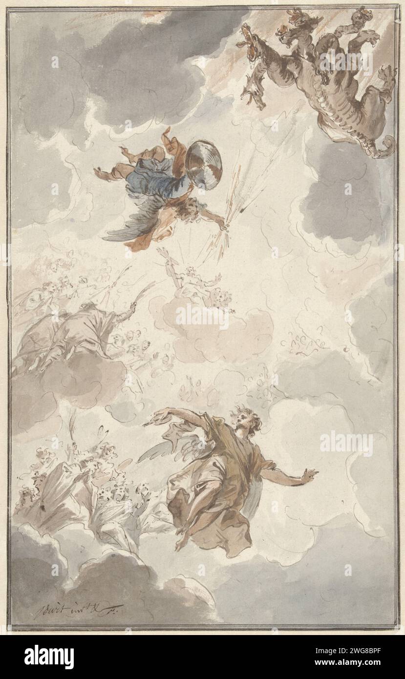 Archangel Michaël defeats De Draak, Jacob de Wit, 1720 drawing Design ...