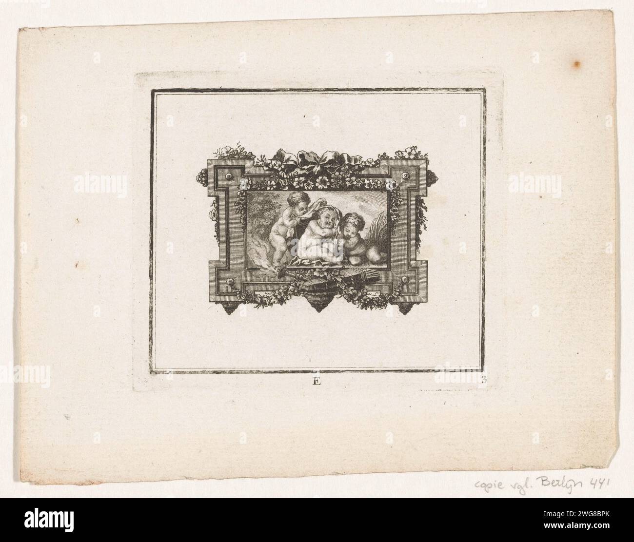 Vignette with three putti, 1730 - 1778 print Vignette with three putti ...