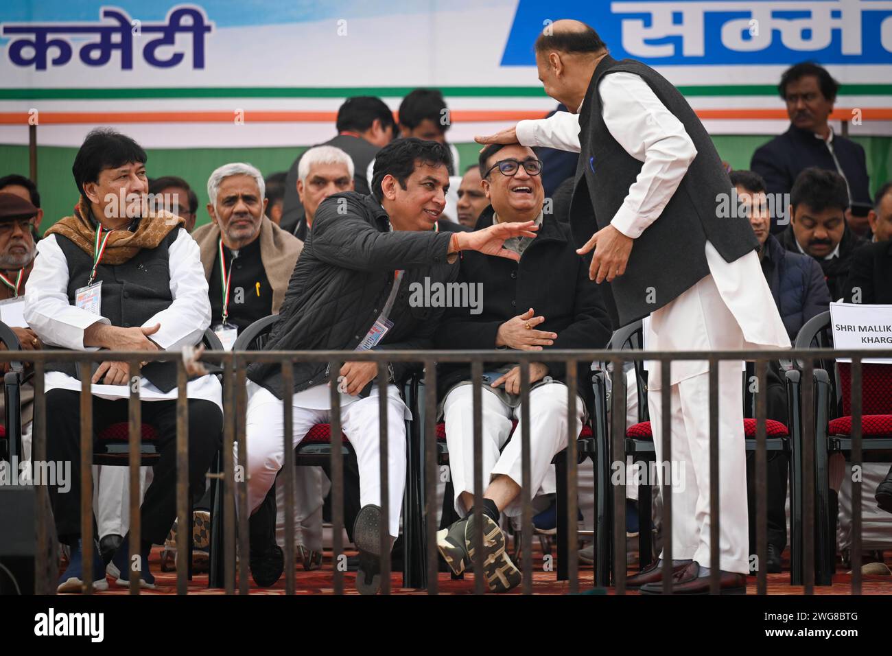 NEW DELHI, INDIA -FEBRUARY 3: Congress leaders, Devender Yadav, Haroon Yusuf, Ajay Maken during ...