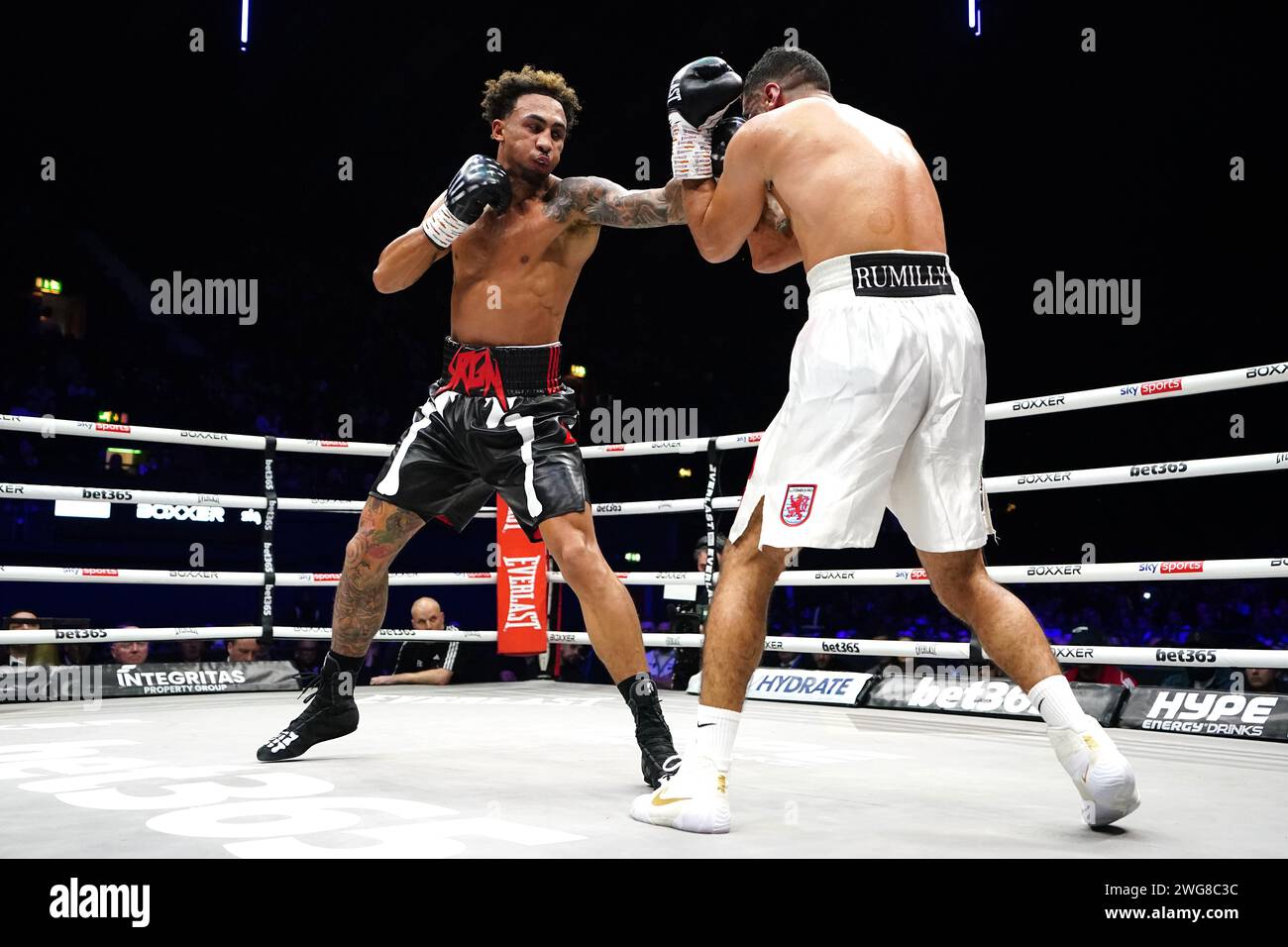 Ben Whittaker (left) in action against Khalid Graidia in the light ...