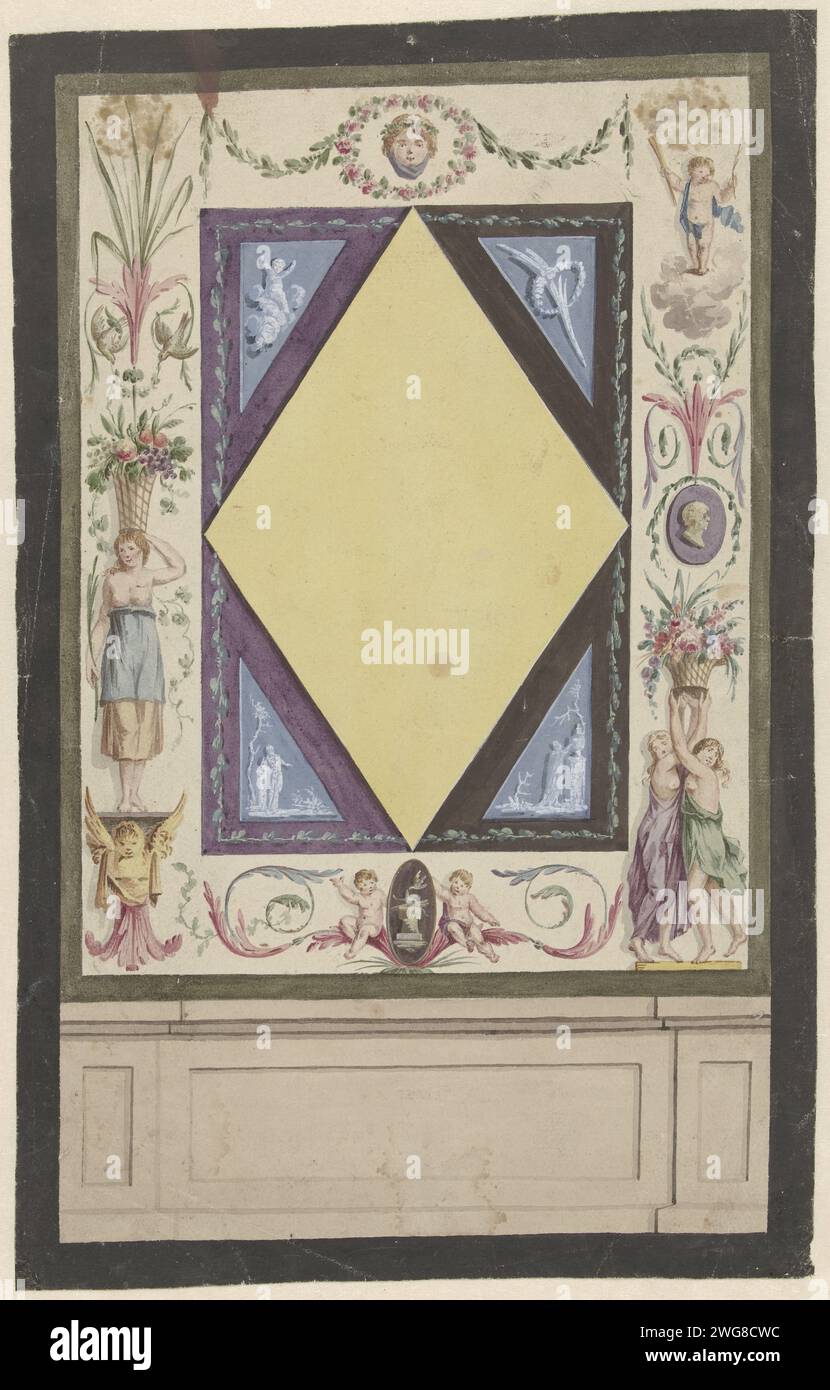 Design for a room decoration with a window and ornaments, Abraham ...