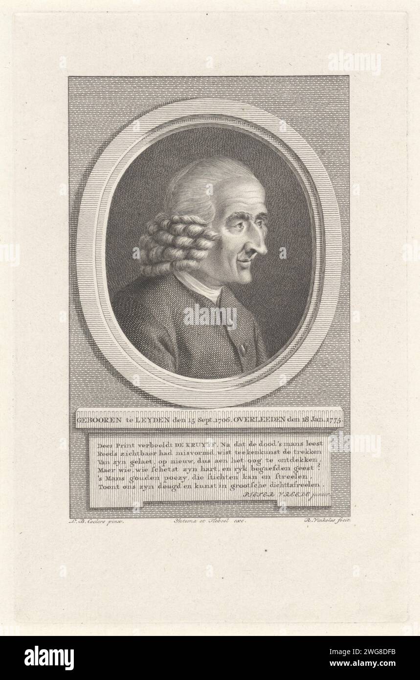 Portrait of the Dutch poet Jan de Kruyff, Reinier Vinkeles (I), After ...