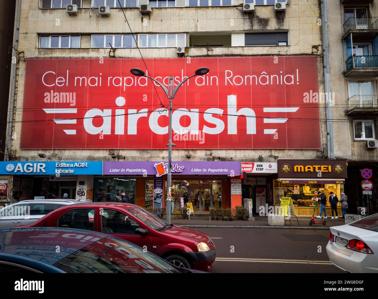 Bucharest, Romania - January 18, 2024: A big Aircash advertisement is ...