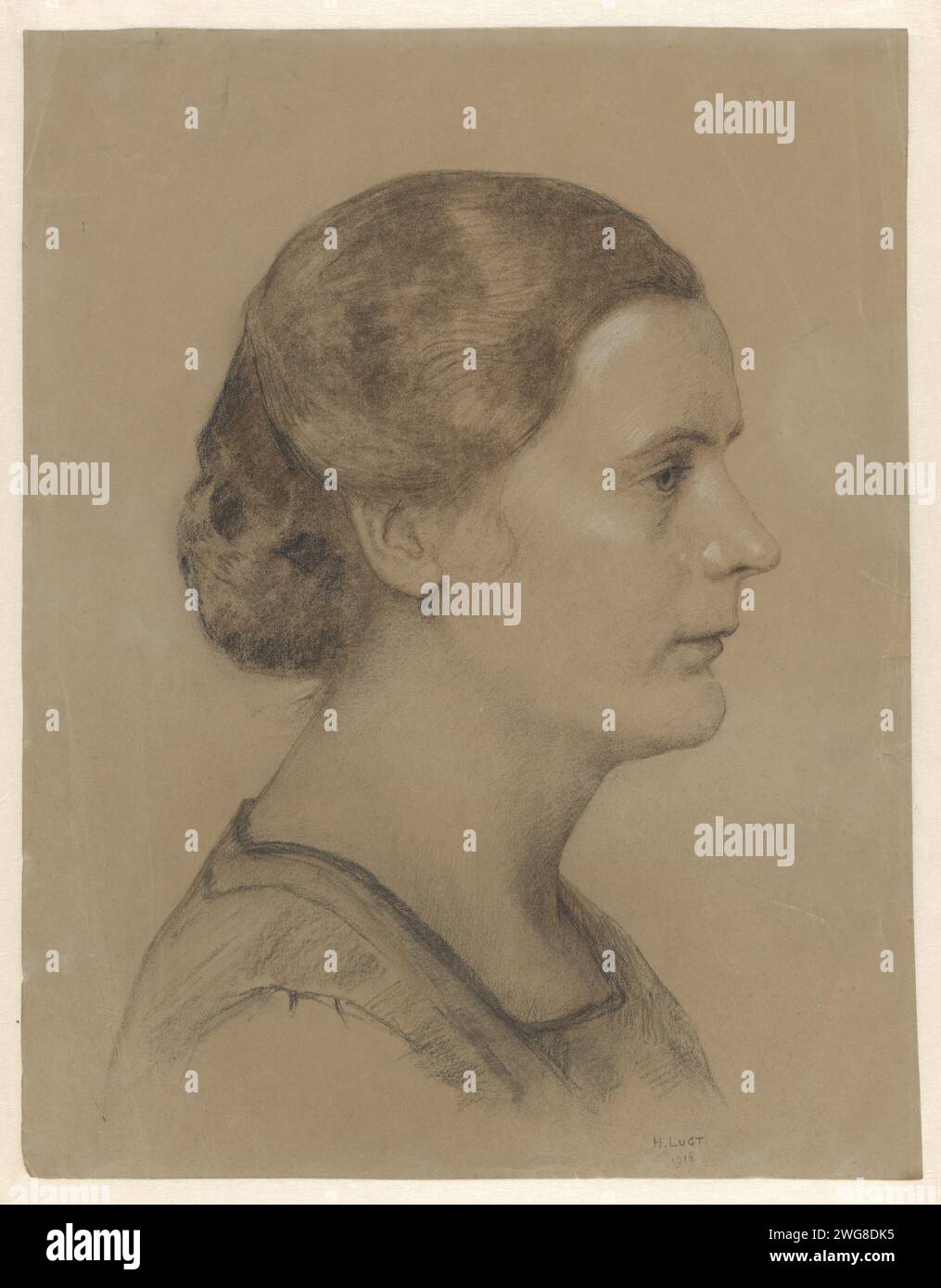 Portrait of an unknown woman, Herman Lugt, 1916 drawing paper. chalk ...