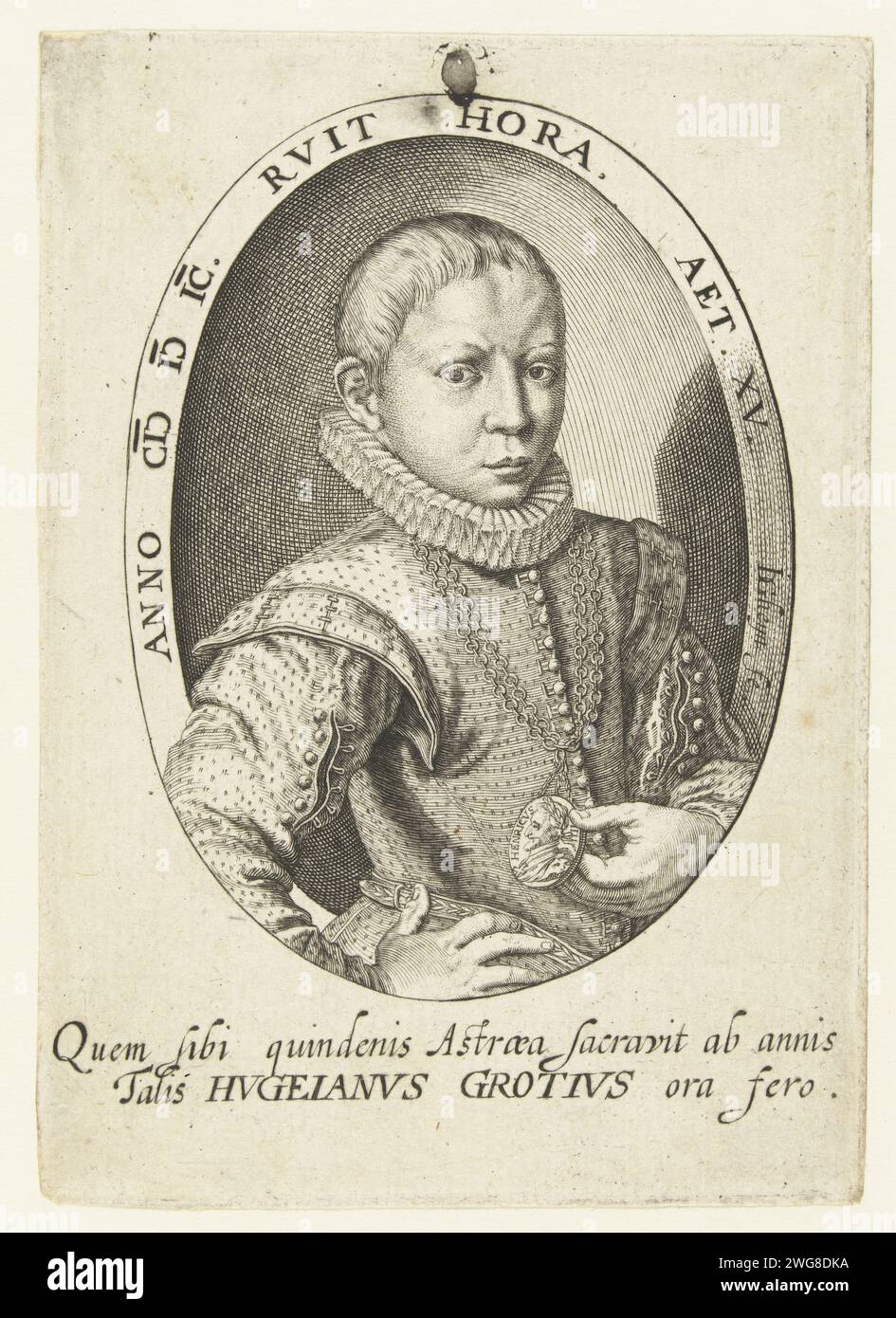 Portrait of Hugo de Groot at the age of 15, 1599 print Bust van Hugo de ...