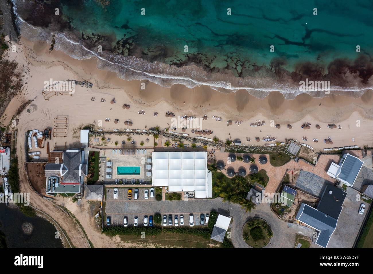 Aerial view of a beachfront property with a modern building Stock Photo ...