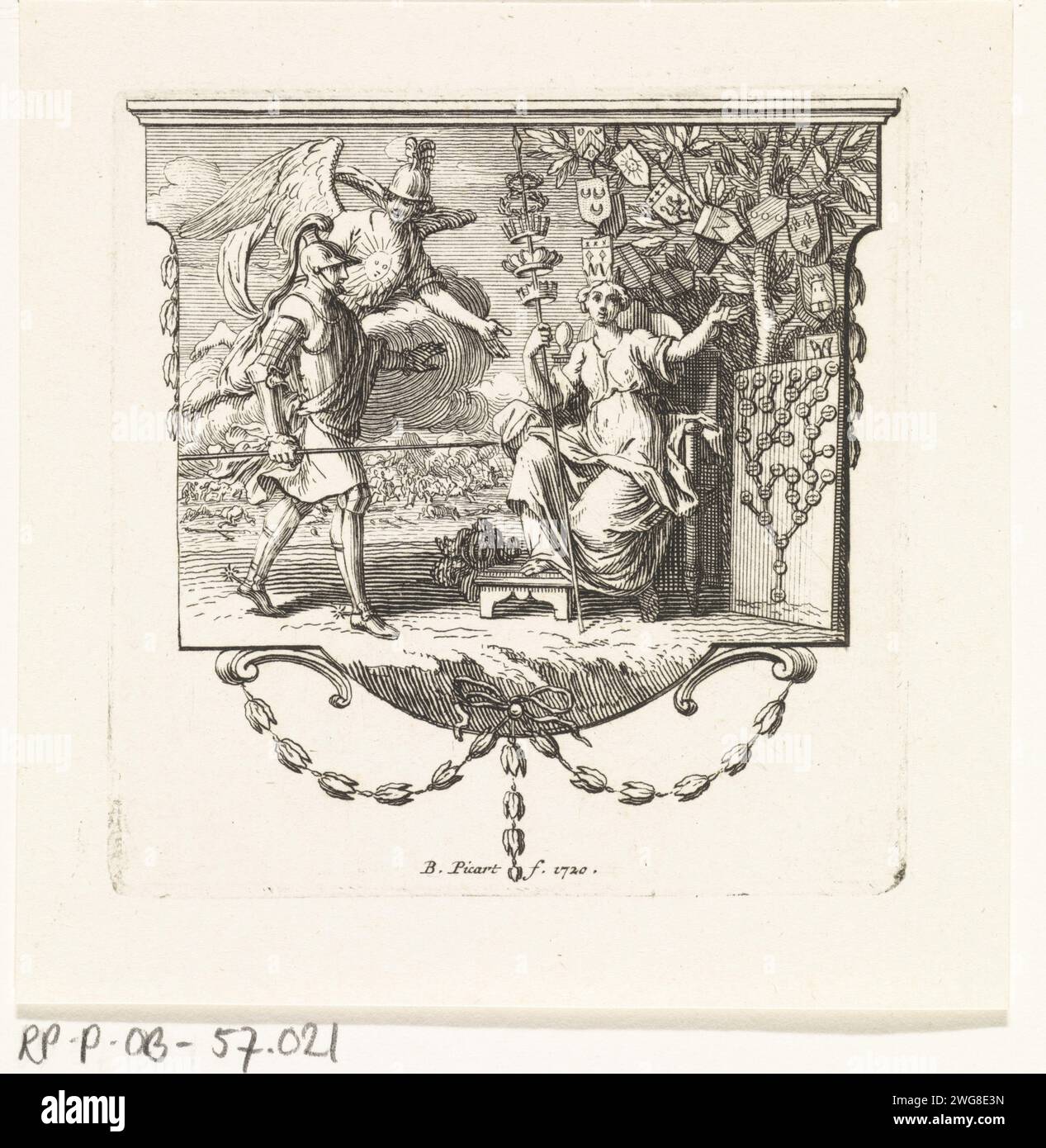 General presented to Eer, Bernard Picart, 1720 print The winged truth presents a general to the ...