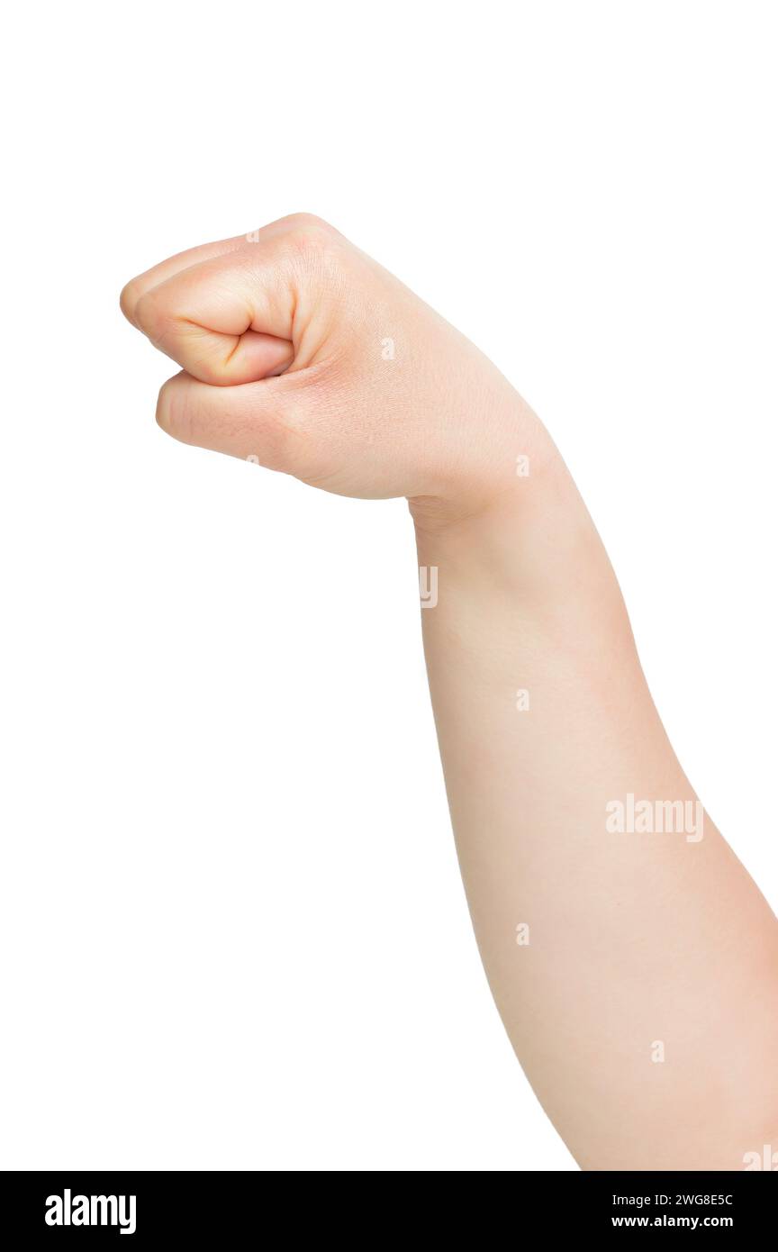 Woman fist up in a white isolated background Stock Photo - Alamy