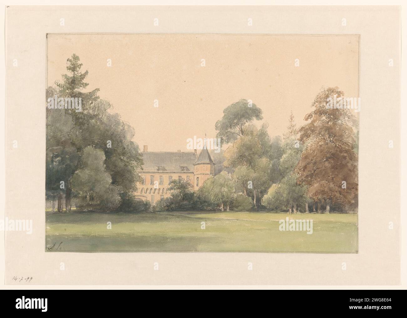 View of the Oude Loo, Andreas Schelfhout, 1797 - 1870 drawing paper ...