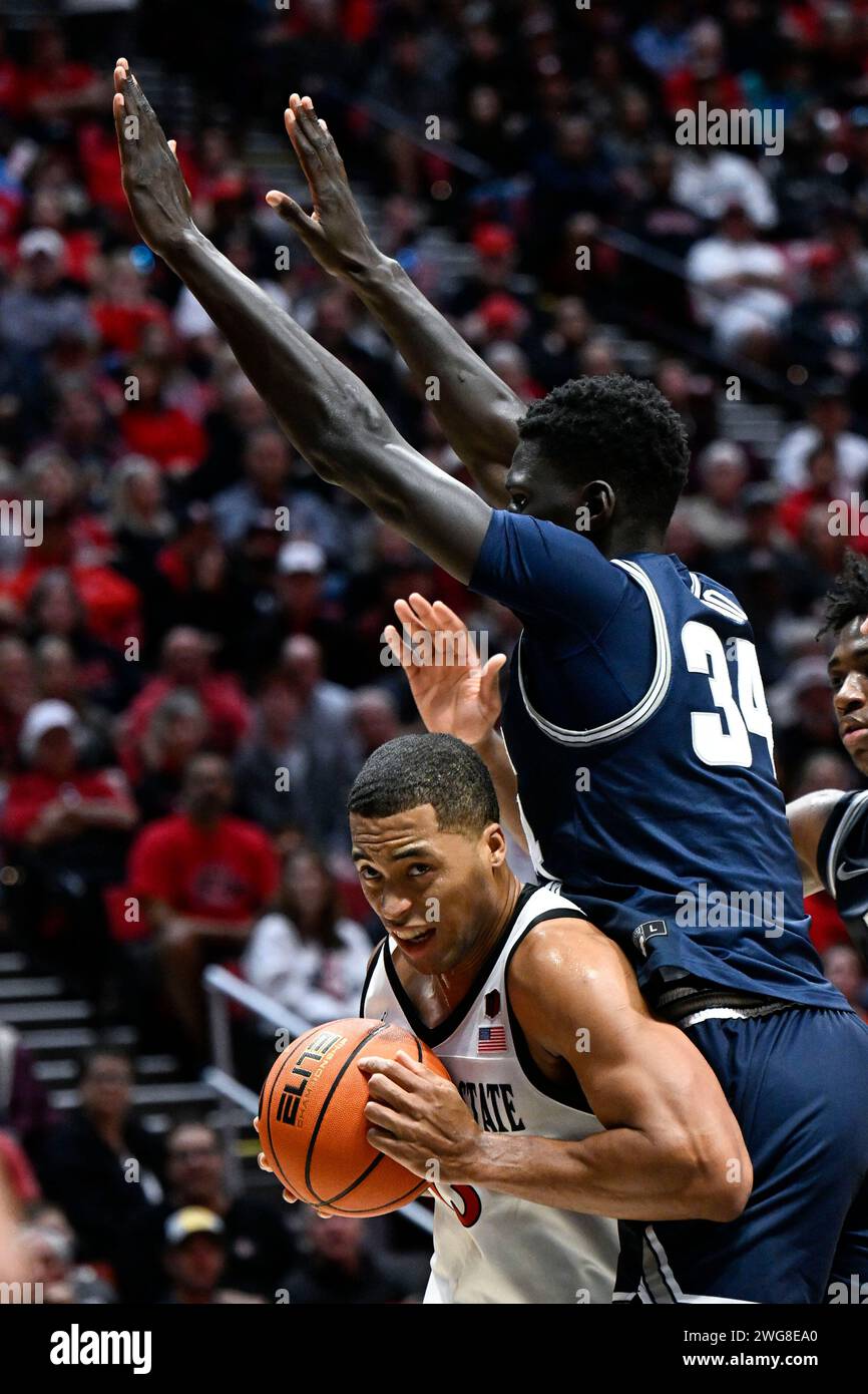 San Diego State forward Jaedon LeDee (13) tries to shoot past the ...