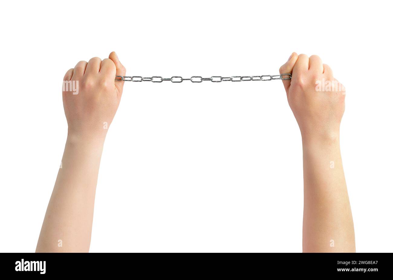 Woman hands holding a chain isolated on a white background Stock Photo ...