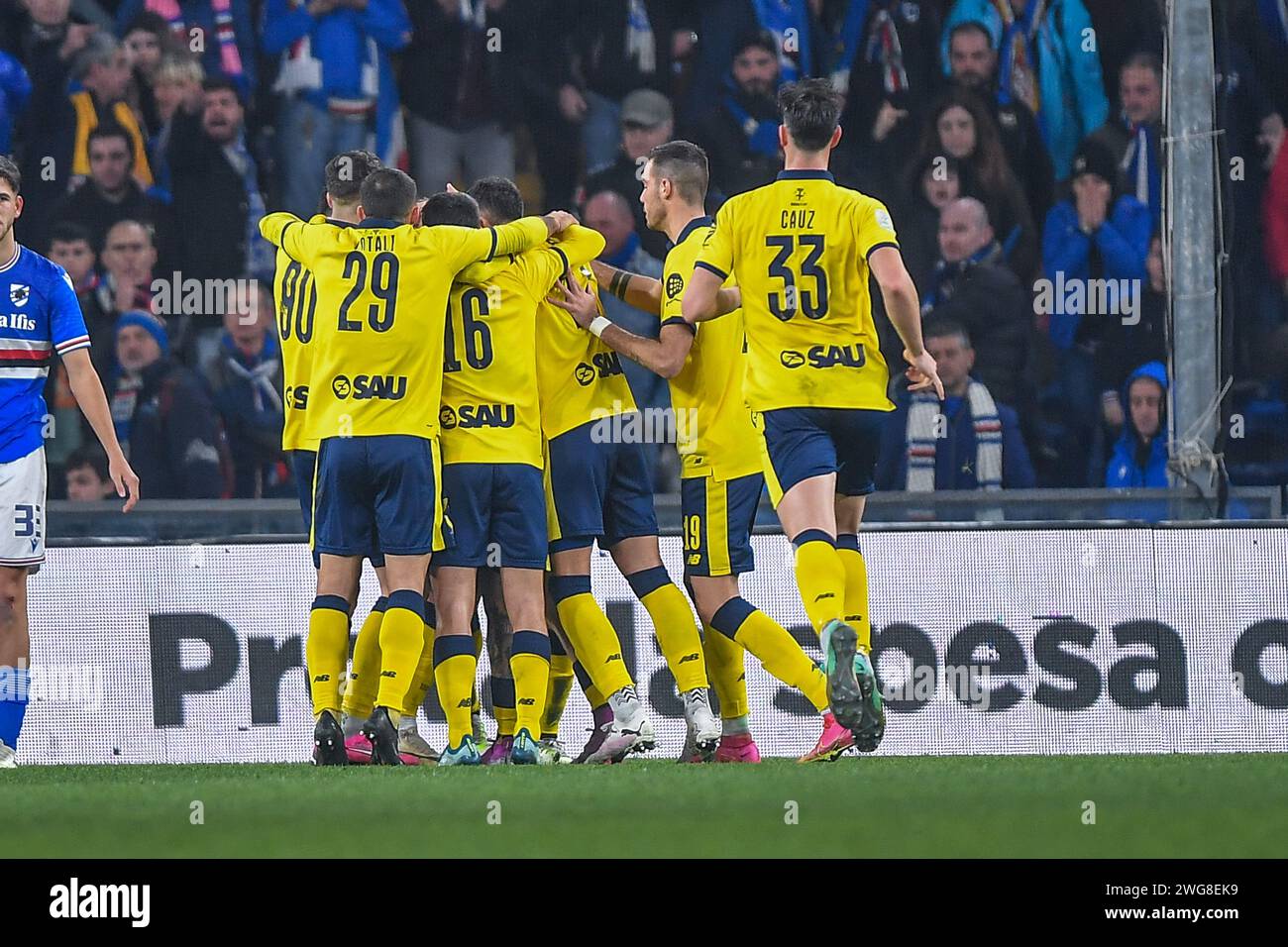 Genoa, Italy. 03rd Feb, 2024. Team Modena celebrates after scoring a ...