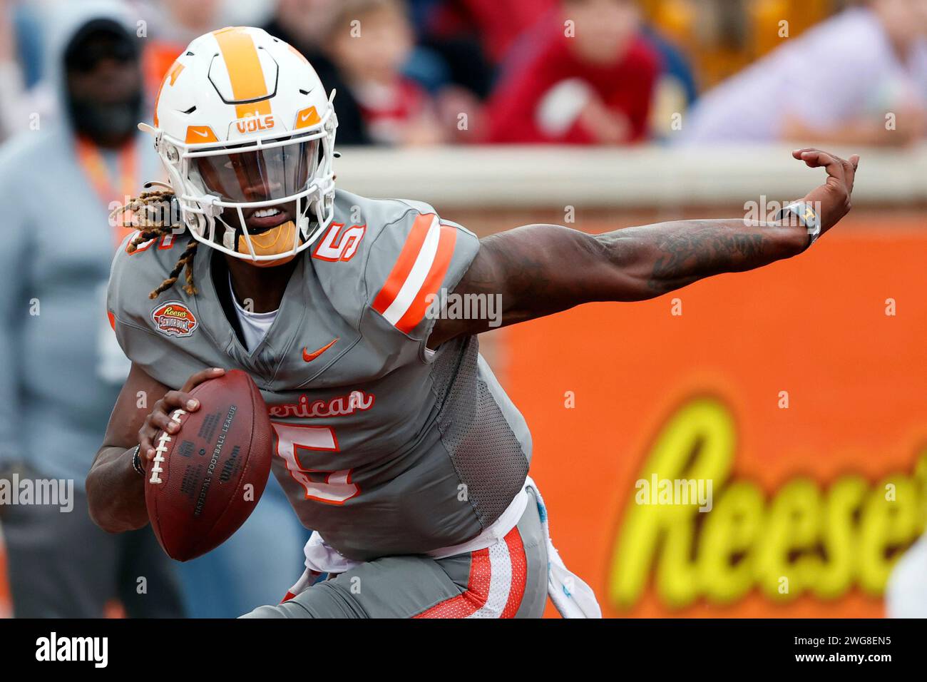 American quarterback Joe Milton III of Tennessee scrambles for yardage ...