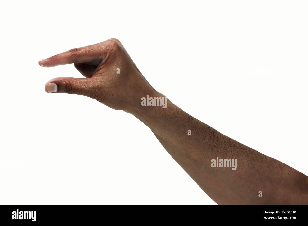 Man hand making the symbol that means pick up on white background Stock ...