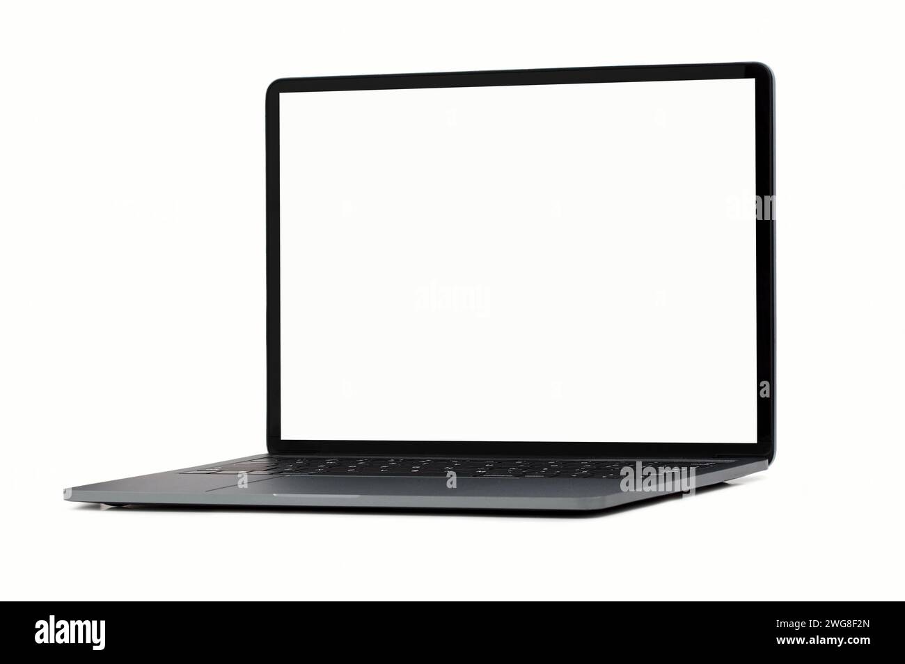 Gray laptop with blank screen on a white background on table Stock ...
