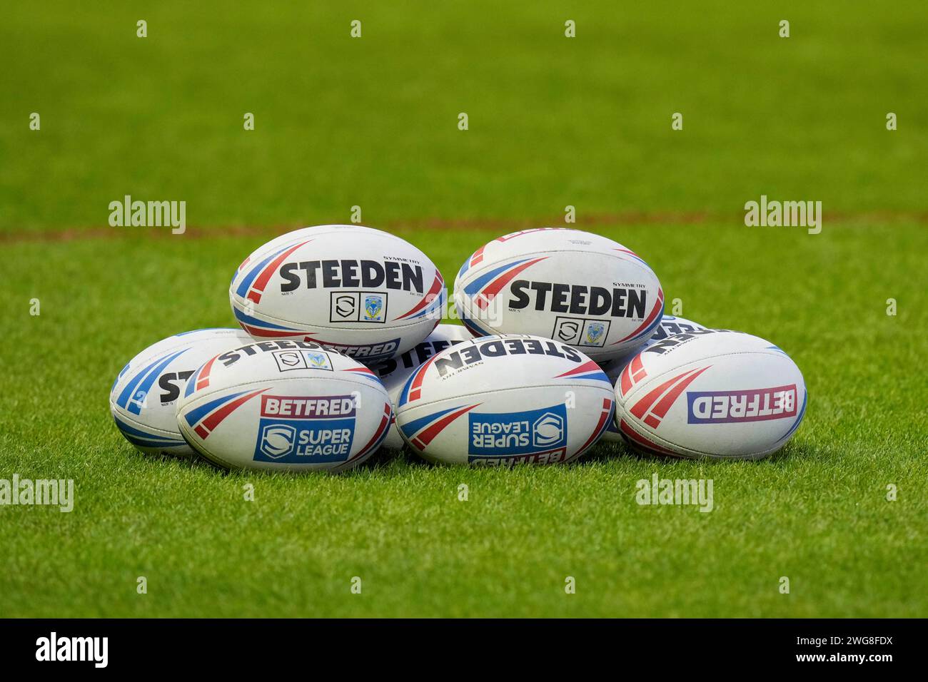 Warrington, UK. 03rd Feb, 2024. General view of Steven Rugby Balls ...