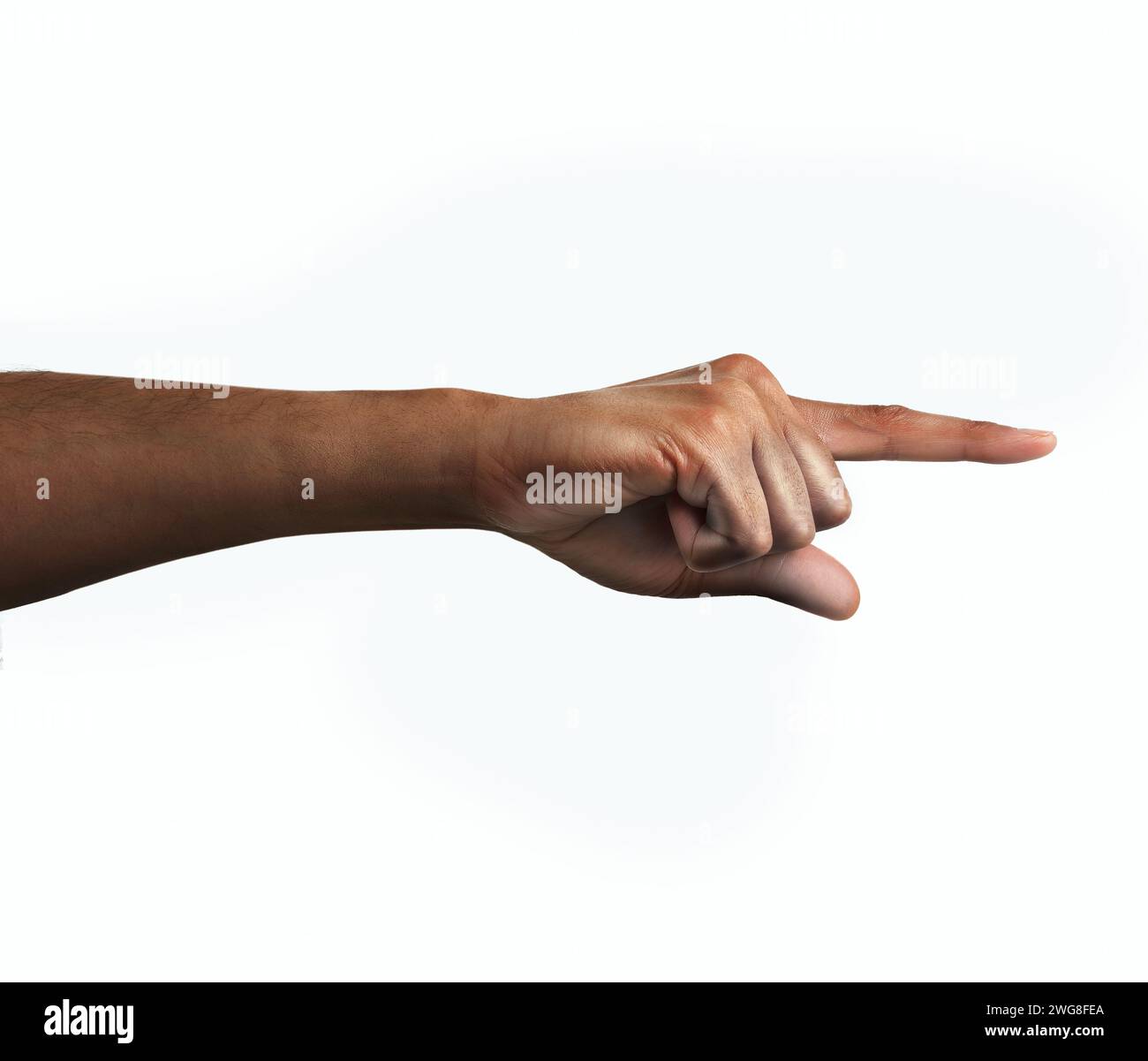 African man hand pointing the finger tossing a coin isolated on white ...