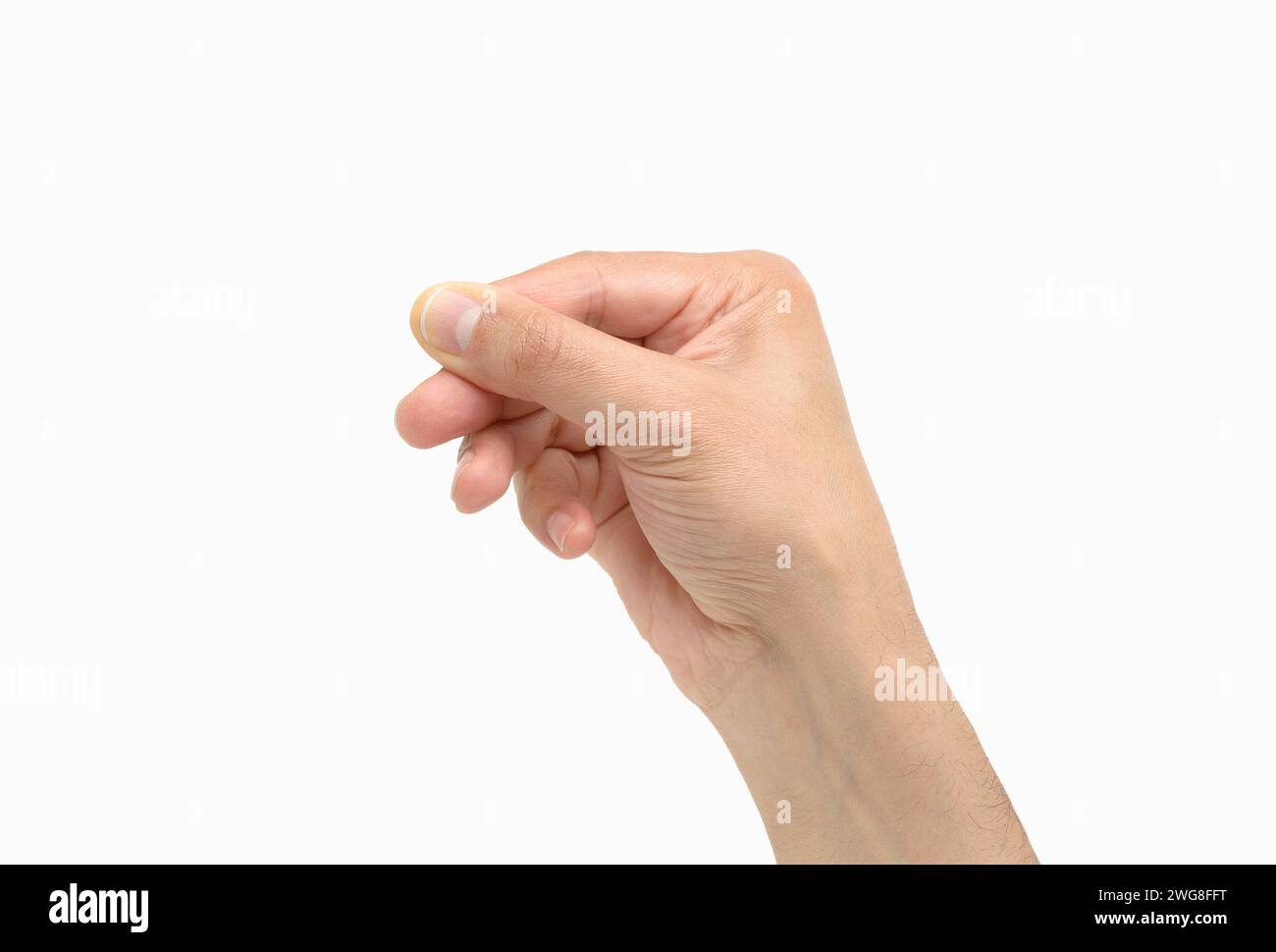 man hand hanging something blank isolated on a white background Stock ...